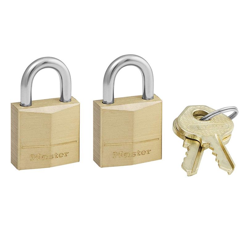 Master Lock 120EURT Pack of 2 Small Key Padlocks with Brass Body, Gold ...