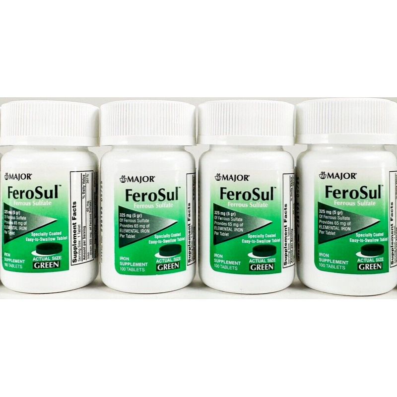 Major Ferrous Sulfate (5GR) FeroSul 325mg 100Coated Tablets (pack of 4 ...