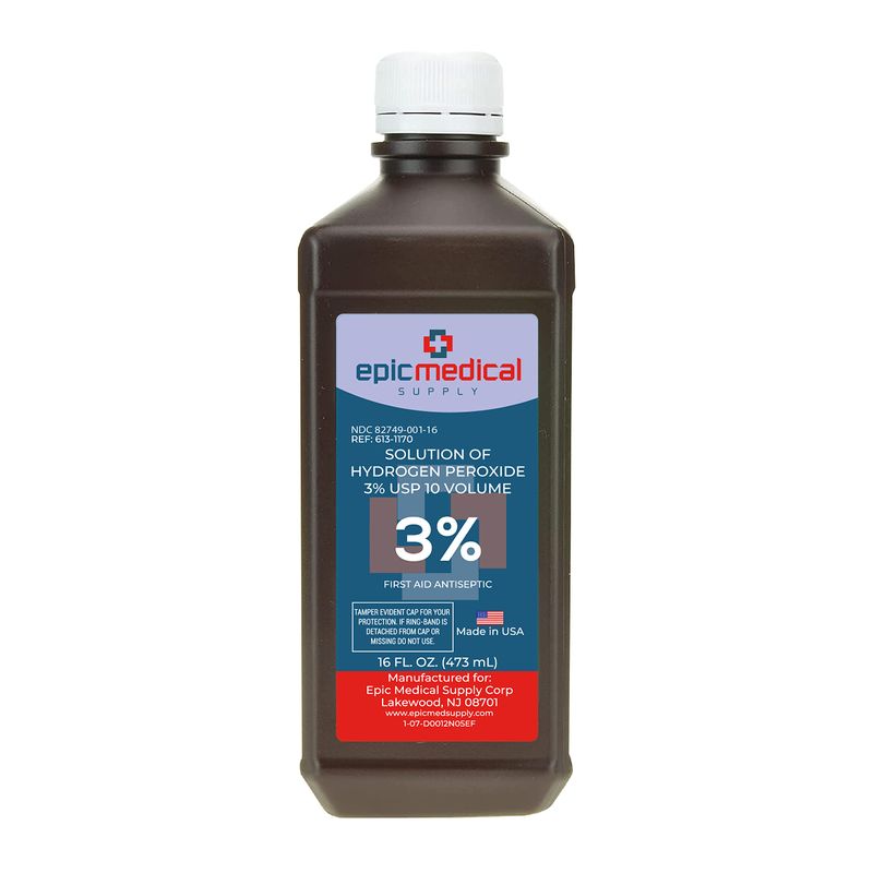 Epic Medical Supply H2O2 Hydrogen Peroxide Solution 3% USP - 16 oz ...