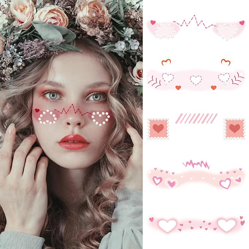 10 Pcs Love Heart Blush Face Stickers Cute Valentine's Day Hearts Bows ...