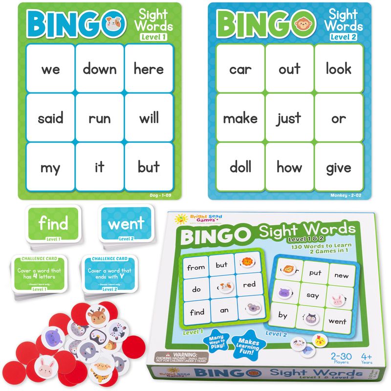 Sight Words Bingo Game for Kindergarten, Learn to Read Sight Word Cards ...