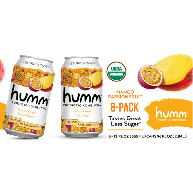 Humm Organic Mango Passion Probiotic Kombucha Less Sugar 12 fl oz 8 ...