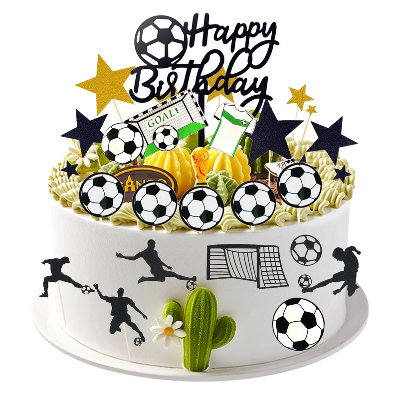 ZYNERY Pack of 32 Football Cake Decorations, Happy Birthday Cake ...