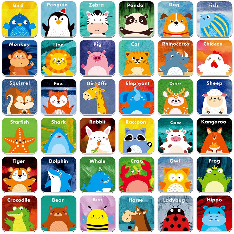 36 Pair Animals Matching Game Cartoon Flash Cards Erasable(72 PCs, Each ...