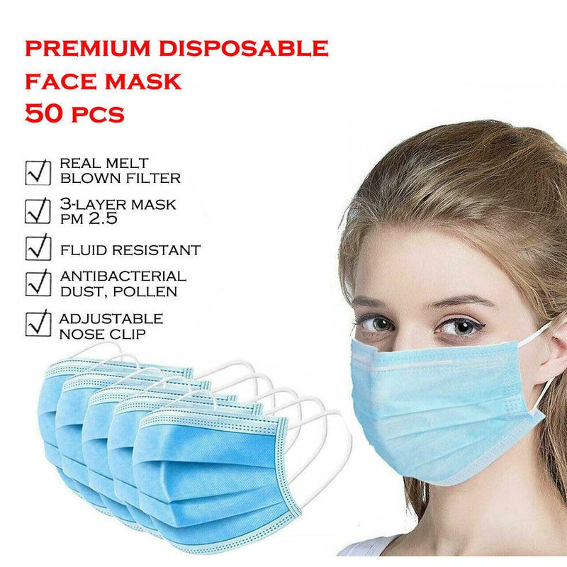 50 Disposable Face Mask 3-ply Mouth Cover Medical Surgical Dental Mask ...