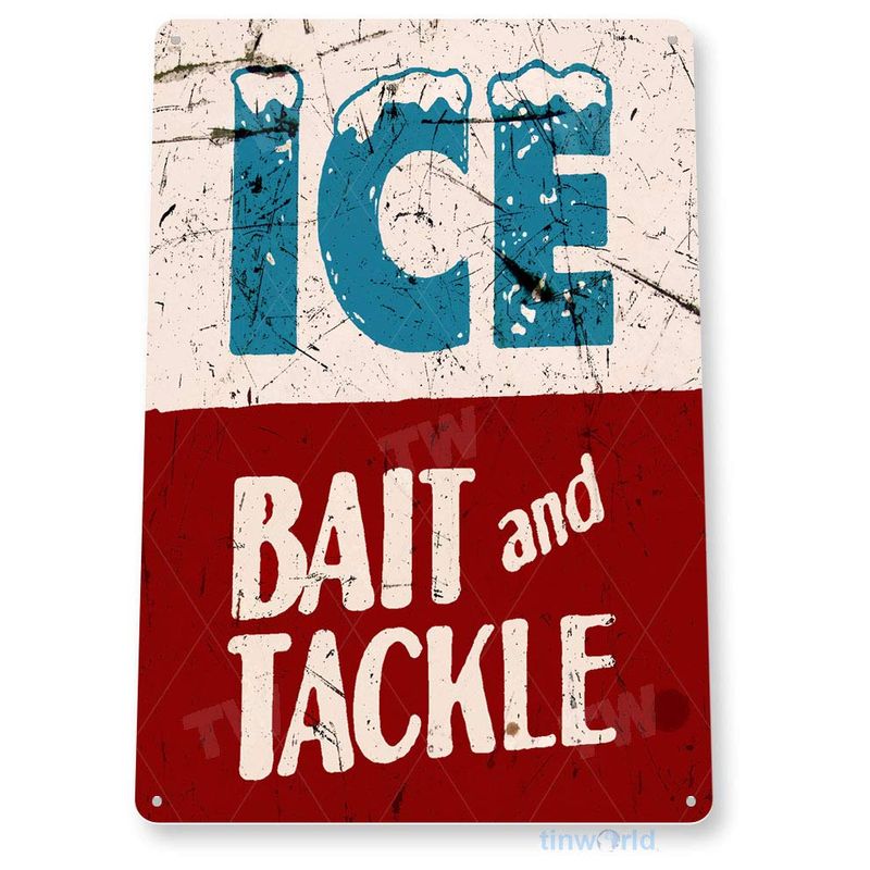 Tinworld Tin Sign Ice Bait Tackle Rustic Retro Fish Fishing Tackle ...