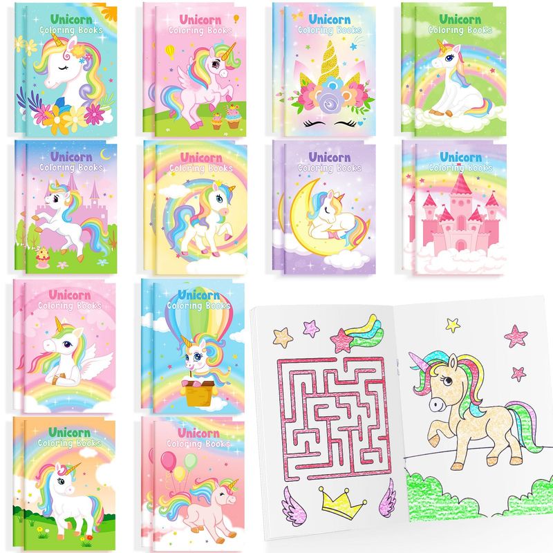24 Pcs Unicorn Mini Coloring Books Bulk Party Favors For Kids Rainbow ...