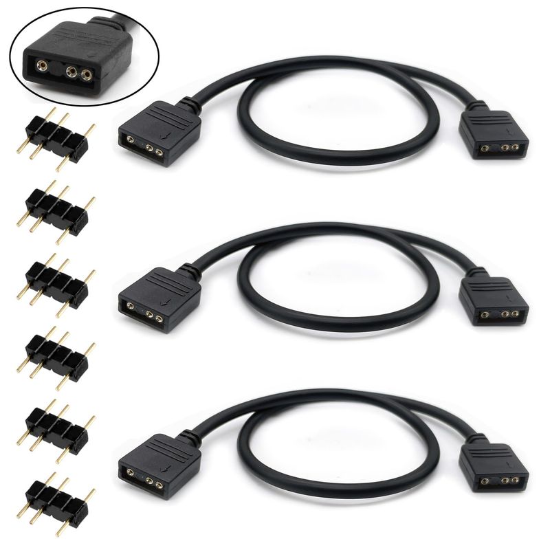 Jstincal (3-Pack) ARGB Extension Cable, 5V 3-Pin Addressable RGB ...