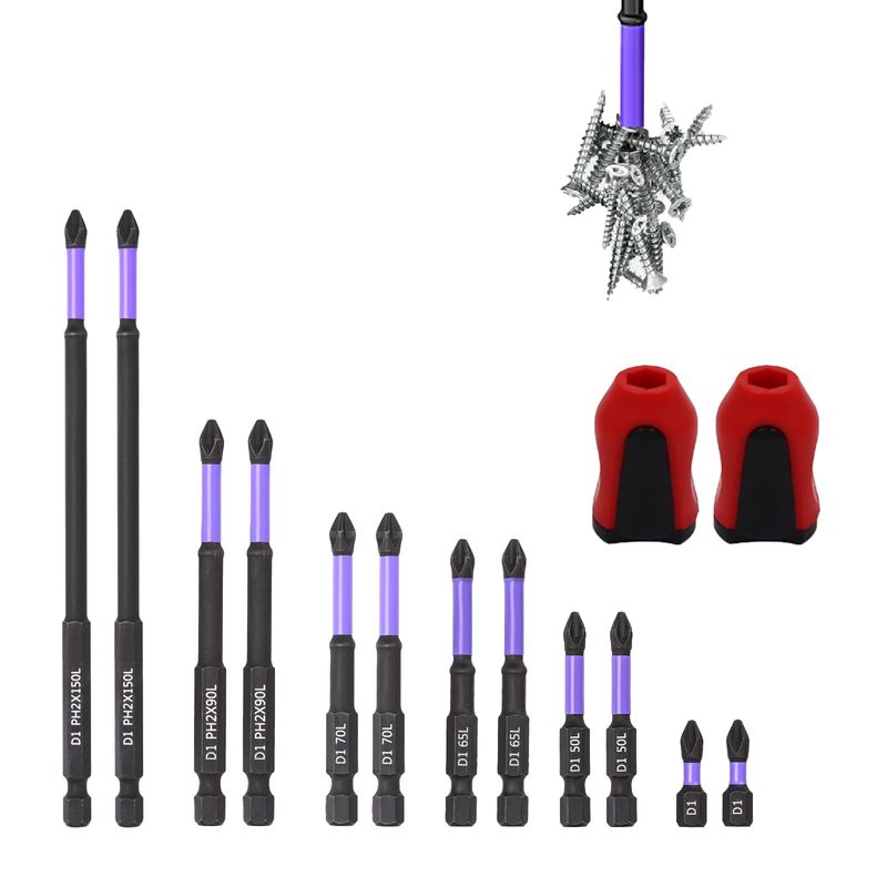 14Pcs PH2 Magnetic Impact Driver Bit Set, (Contains 2 magnetizers)，Long ...