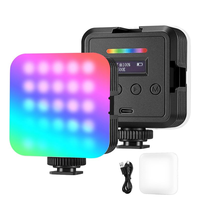 NEEWER Magnetic RGB Video Light, 360° Full Color RGB61 LED Camera Light with 3 Cold Shoe Mounts ...
