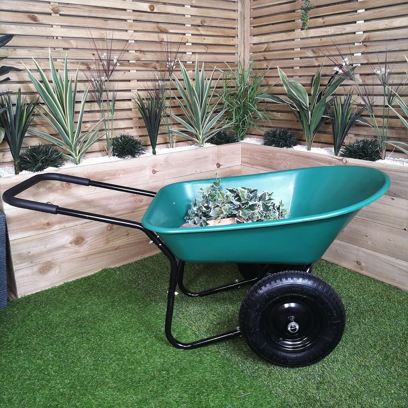 Samuel ALEXANDER Heavy Duty 2 Wheel Outdoor Pneumatic Plastic Garden Wheelbarrow in Green ...
