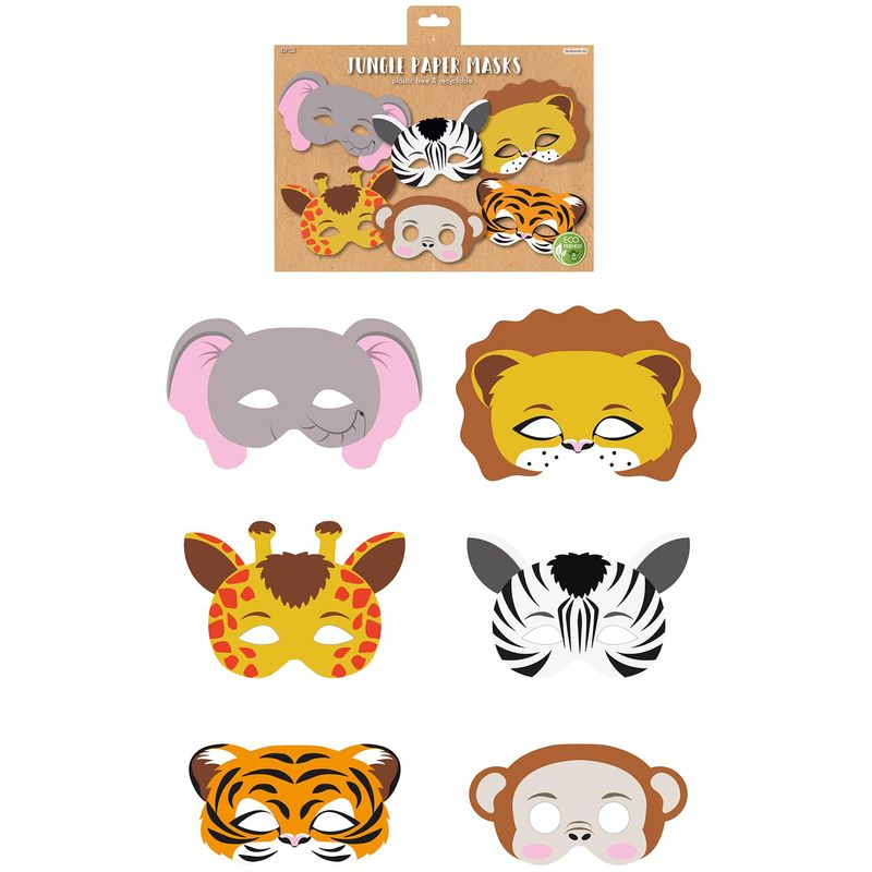 HENBRANDT 1 x Jungle Animal Paper Party Masks for Kids Pack of 12 ...