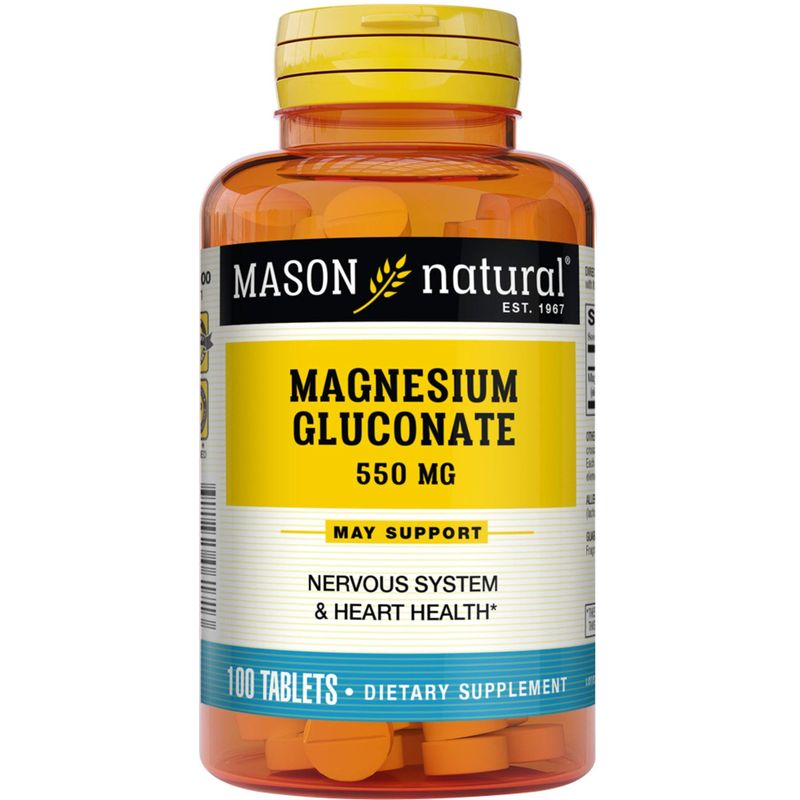 Mason Natural Magnesium Gluconate 550mg Tablets 100 Prevent Dizziness ...