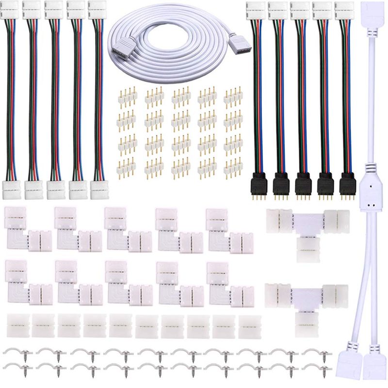 FSJEE 4 Pin LED Strip Connector Kit for 5050 10mm LED Light Strip ...