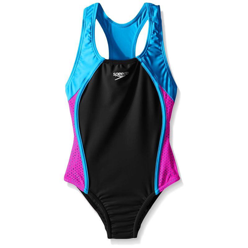 Speedo Girl's Swimsuit One Piece Mesh Splice Thick Strap - EveryMarket