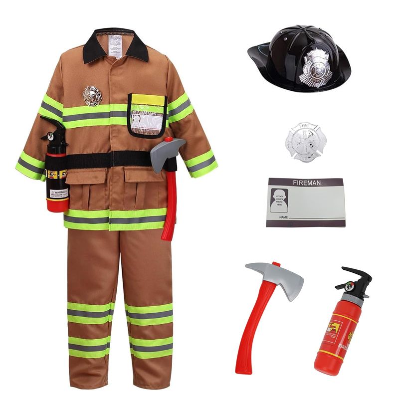 yolsun Tan Fireman Costume for Kids, Boys' and Girls' Firefighter Dress up (7 pcs) - EveryMarket