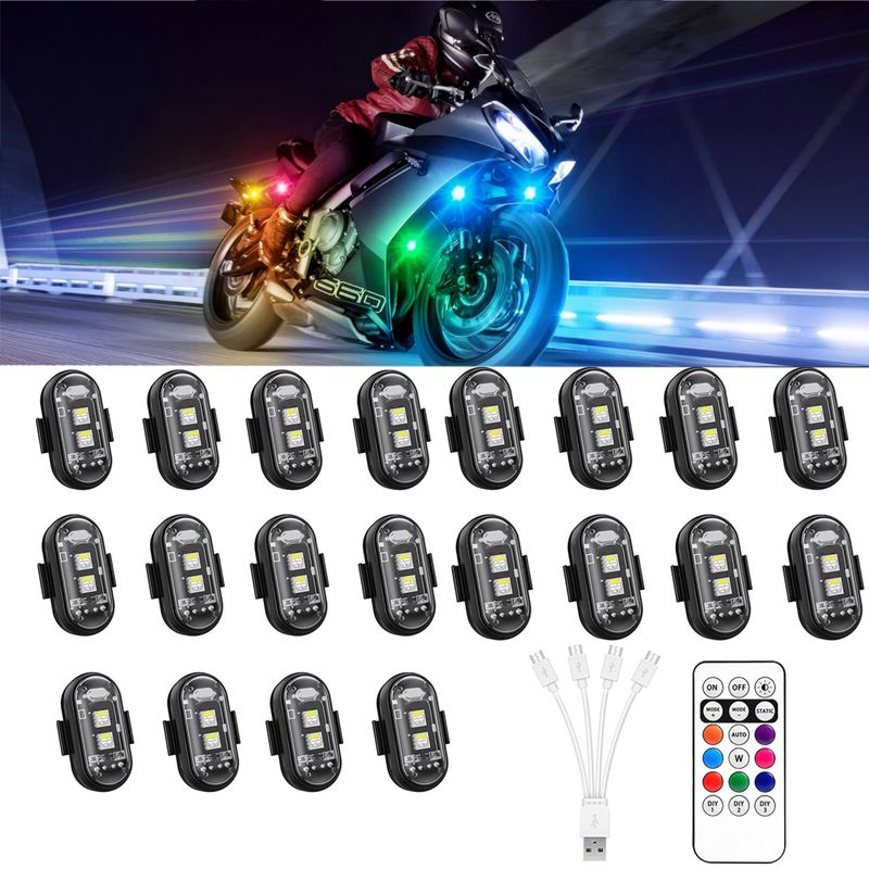 20 Pods Wireless RGB Strobe Lights w/Remote Control LED Flash Warning ...