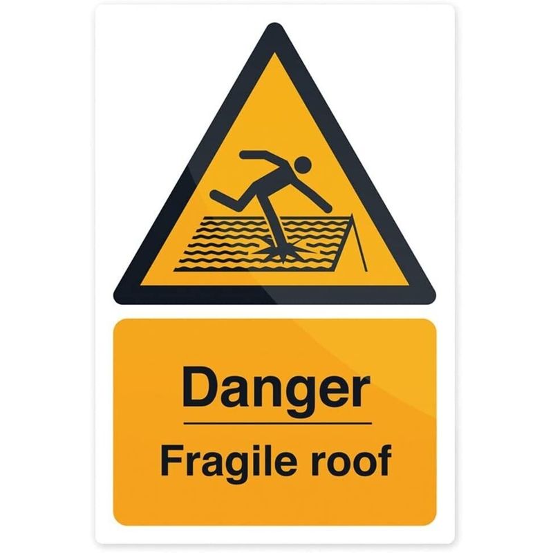 "Danger Fragile Roof " Rigid Plastic Sign 300 x 200 mm Health Safety ...