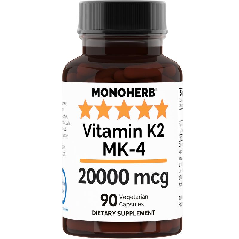 MONOHERB Vitamin K2 as Menatetrenone MK-4 20000 mcg per Capsule - 90 ...