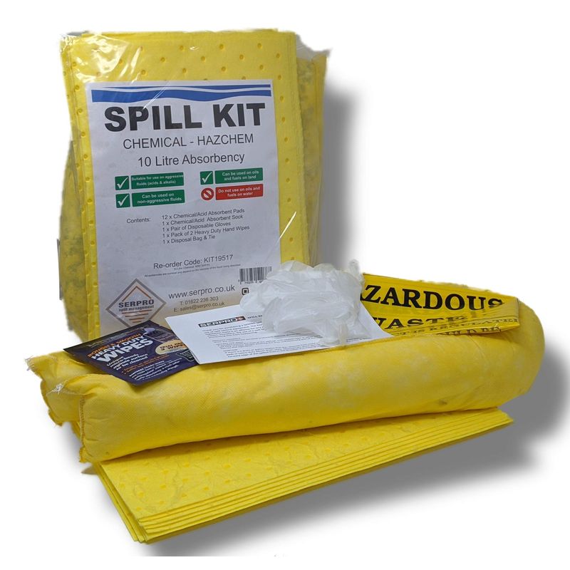 10 Litre Chemical Mini Spill Kit for Battery Acid, Caustics, and Hazardous Chemicals - Compact ...