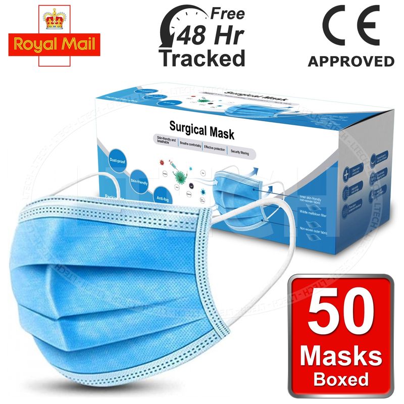 50 Pcs Disposable Non Surgical Mask 3 PLY Face Masks Mouth Nose Mask ...