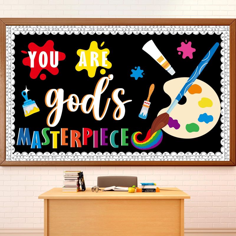 Art Paint Religious Bulletin Board Set You Are God's Masterpiece Christian Jesus Classroom ...