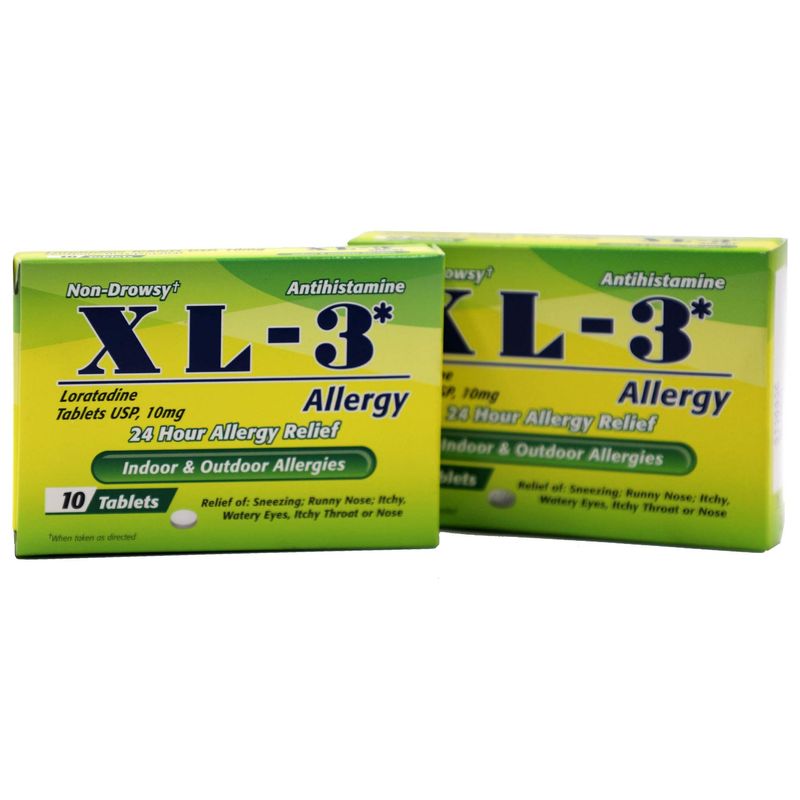 XL-3 Allergy, 24 Hour Allergy Relief, 2-Pack with 10 Tablets Each, 2 ...
