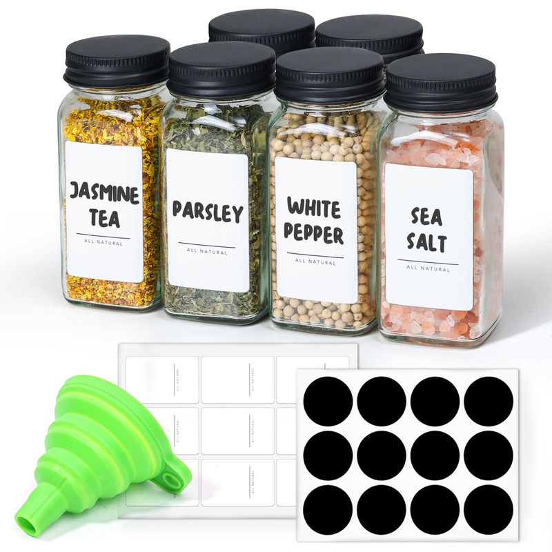 ComSaf 6Pcs 4oz Glass Spice Jars with Shaker Lids, 21 Labels, Spice ...