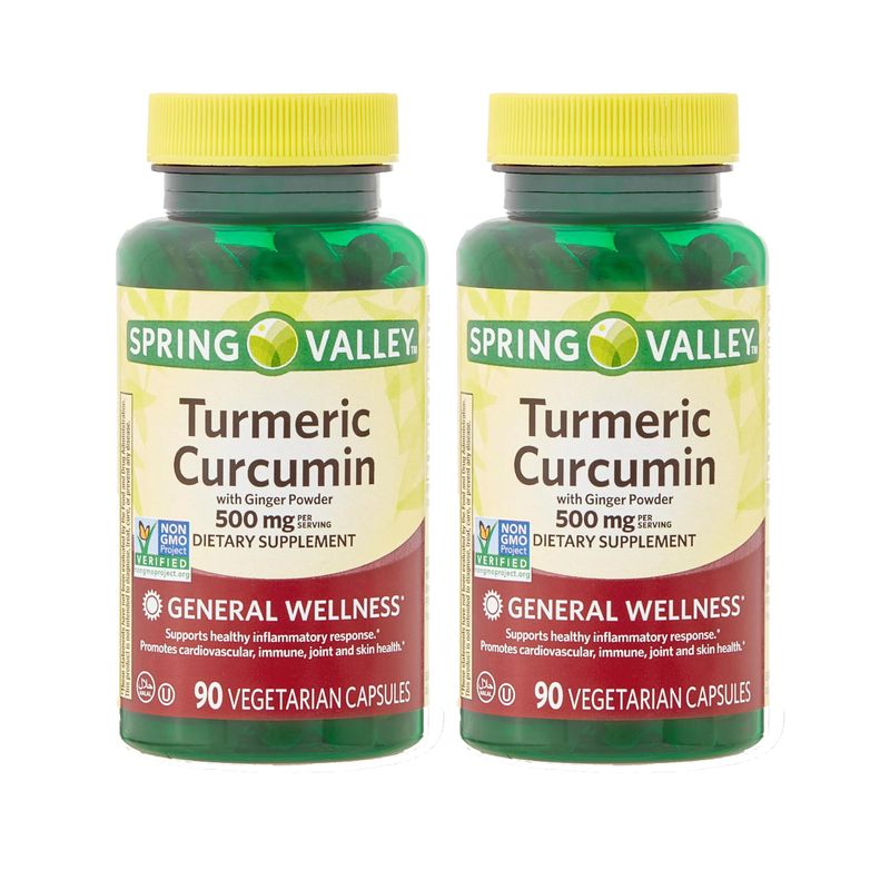 Spring Valley Turmeric Curcumin 500mg with 50mg Ginger Powder Twin Pack ...