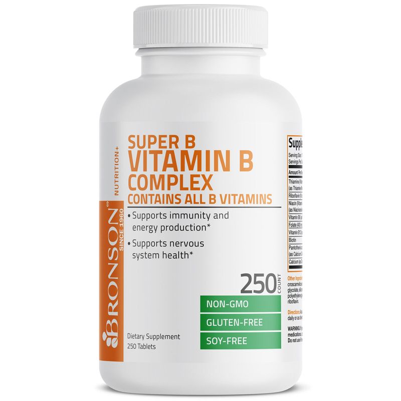 BRONSON SUPER VITAMIN B COMPLEX - 250 Tablets - B1 B2 B3 B6 FolicAcid ...