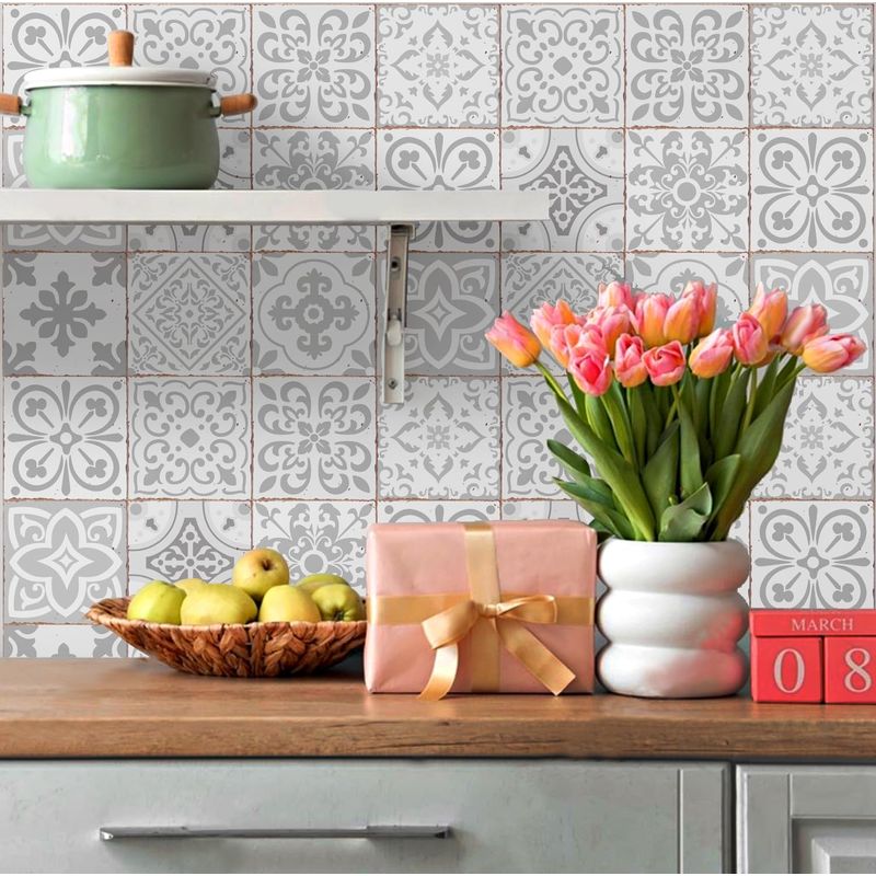 Light Grey Stick on Tiles Kitchen Splashbacks 15x15cm(6") Self Adhesive ...