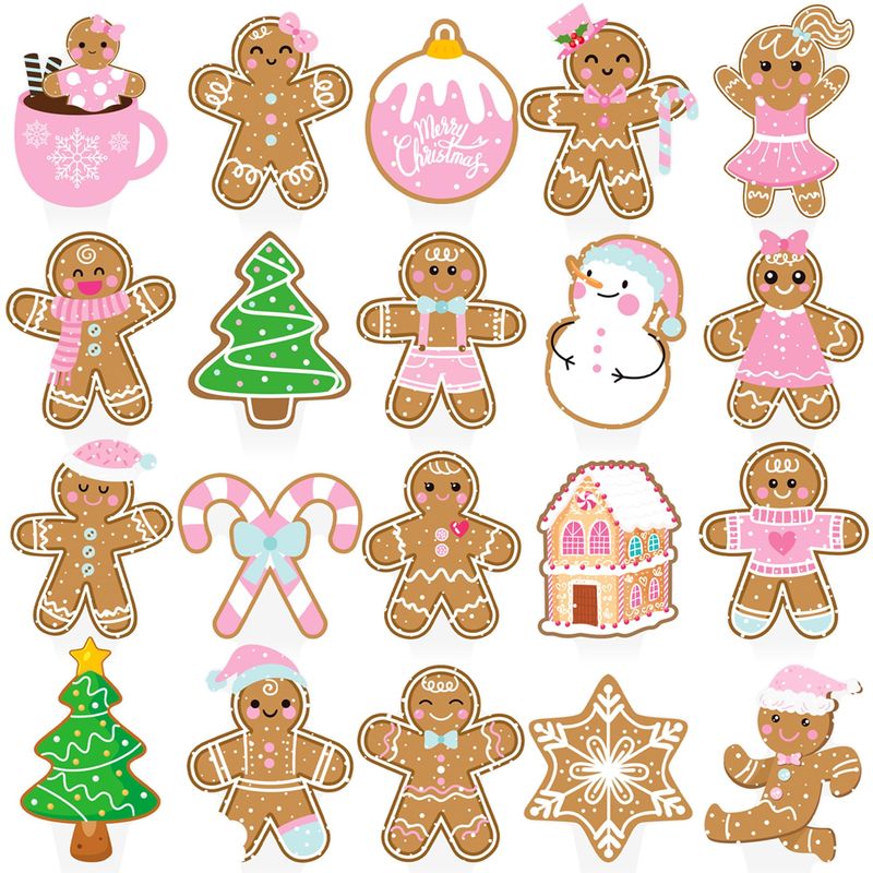 Gingerbread Cupcake Toppers Christmas Gingerbread Man Party Decorations ...