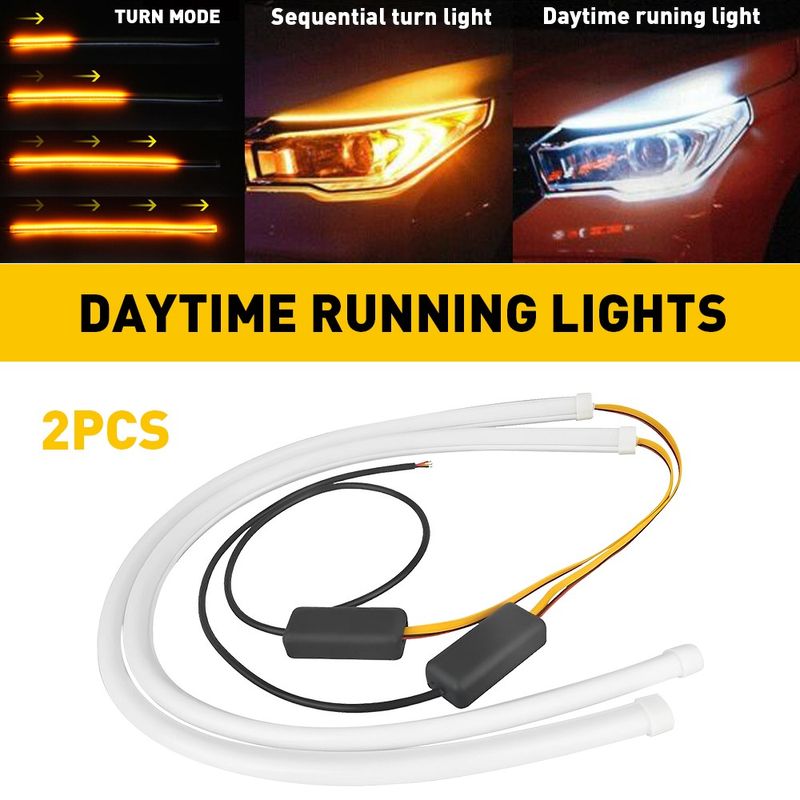 60cm LED Switchback DRL Tube Light Strip Amber Sequential Flowing Turn ...