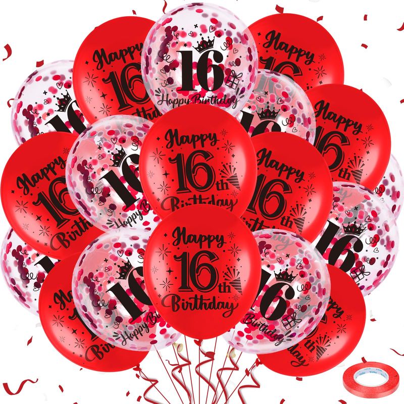 Red 16th Birthday Balloons for Boys Girls, 18Pcs Red Happy 16th ...