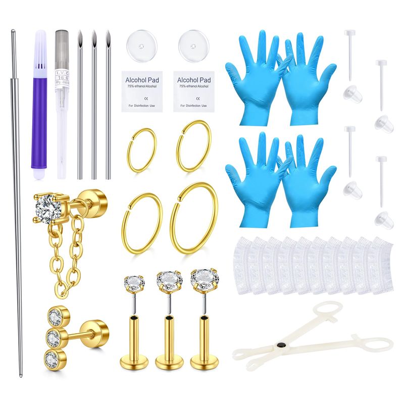 QWALIT Ear Piercing Kit Gold Ear Piercing Needle Kit Self Piercing ...