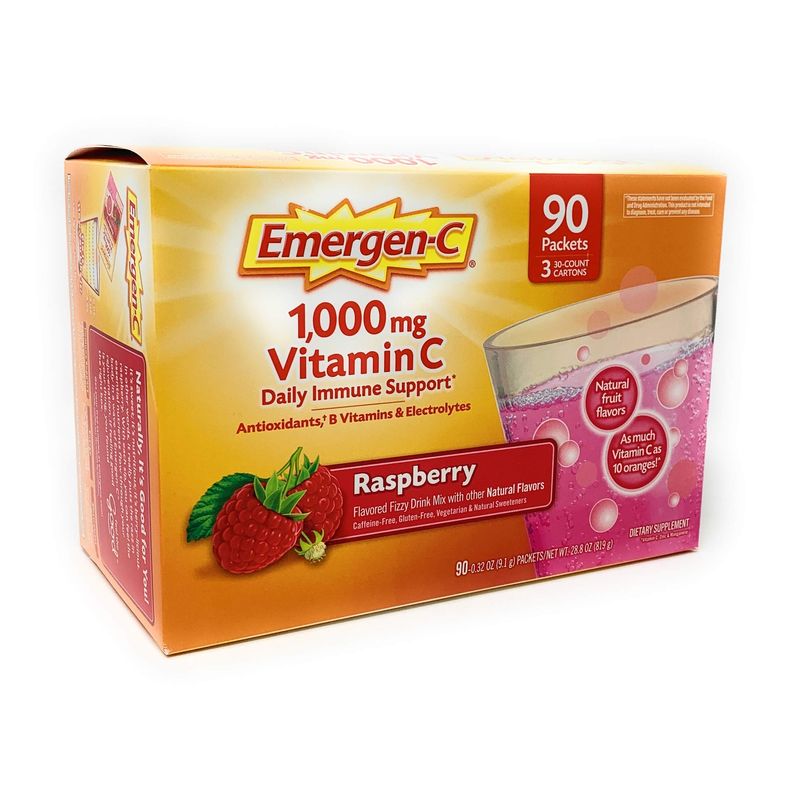Emergen-C Dietary Supplement, 1,000mg Vitamin C, Raspberry Flavor, 90 ...