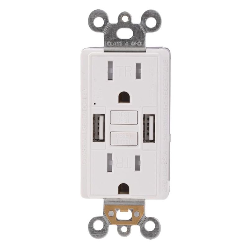 Combination 15A GFCI Outlet with Self-Test and USB in-Wall Charger ...