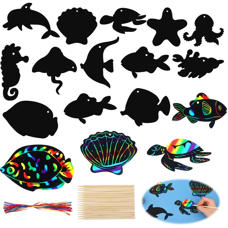 COMNICO 36pcs Scratch Paper Art for Kids Ocean Animals Scratch 12 ...