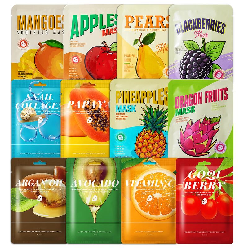 12 pack Hydrating Face Masks, Daily Care Face Sheet Mask, Beauty Care ...