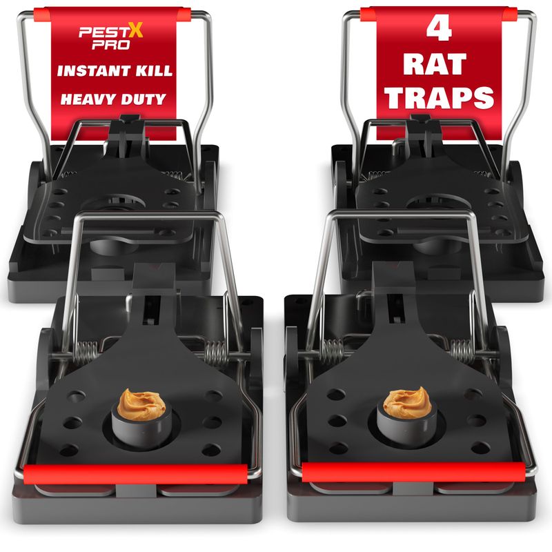 Pest X Pro Lightning Professional Rat Traps - 4 PACK, Heavy Duty Snap ...