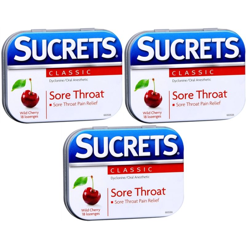 Sucrets Original Formula Sore Throat Lozenges, Wild Cherry, 3PK - 18 ...