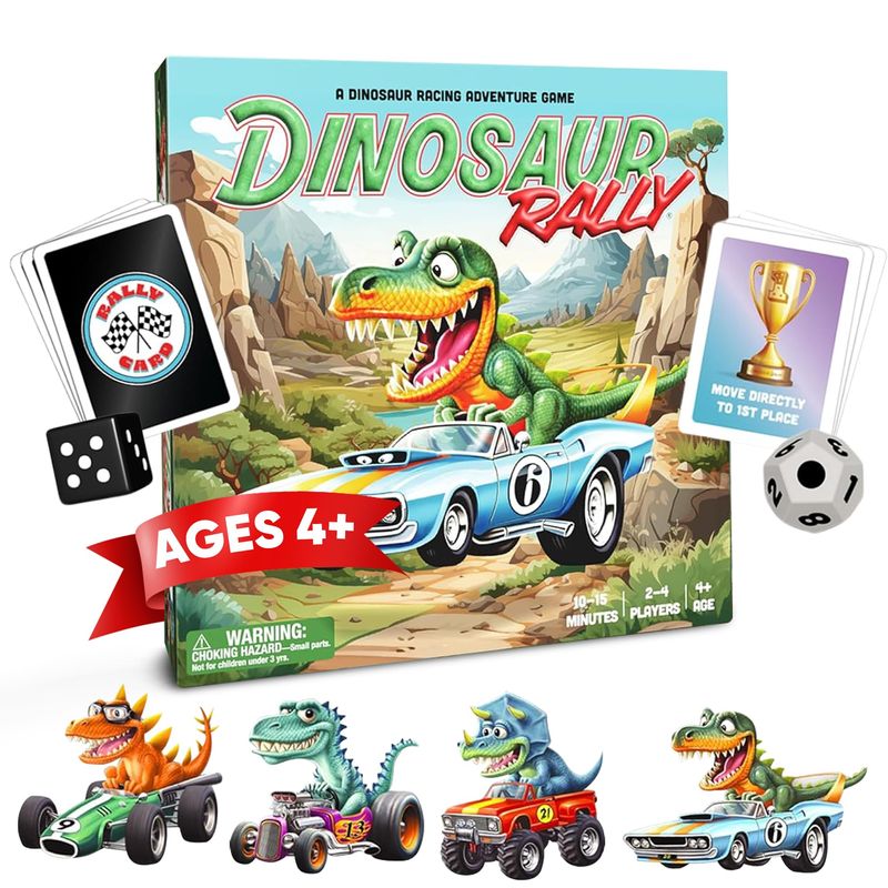 Raincorn Games - Dinosaur Rally Card & Dice Game - Kids Board Games for ...