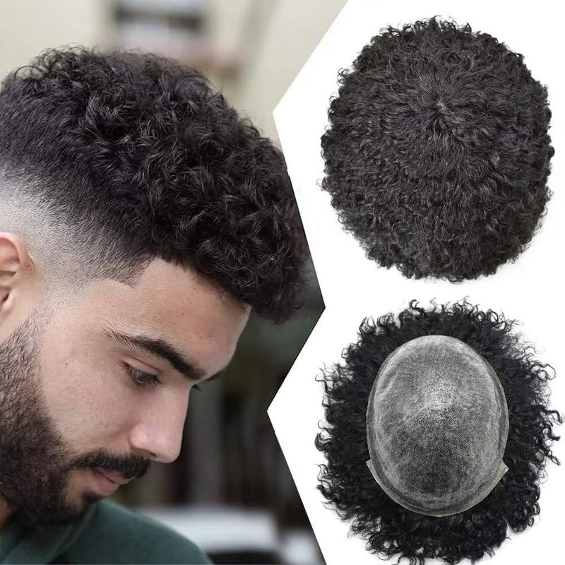 Hair Wonders Hair Units for Black Men Full Poly Kinky Curly Afro Toupee ...