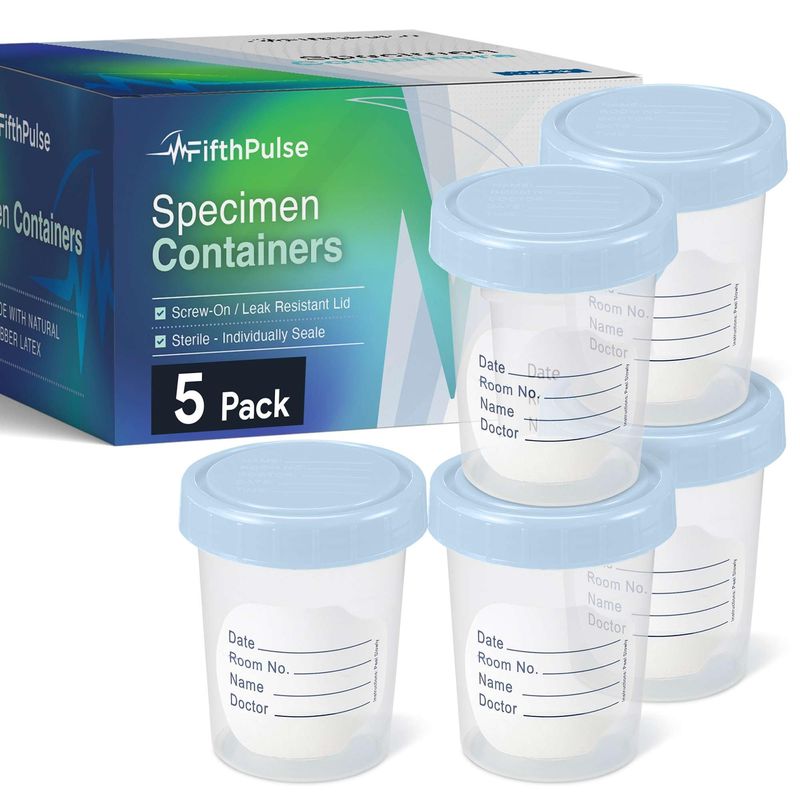 Sterile Urine Specimen Cups with Lids 5 Pack - Individually Sealed ...
