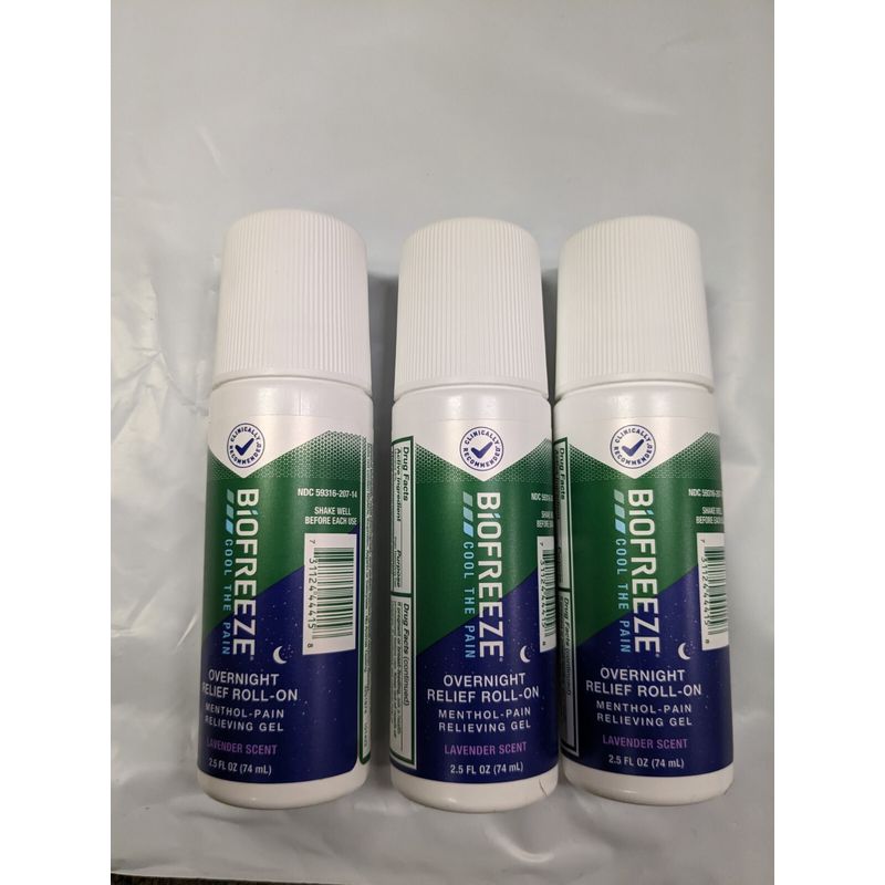 3 X Biofreeze Menthol Overnight Roll-On Pain Relieving Gel 2.5 FL OZ ...
