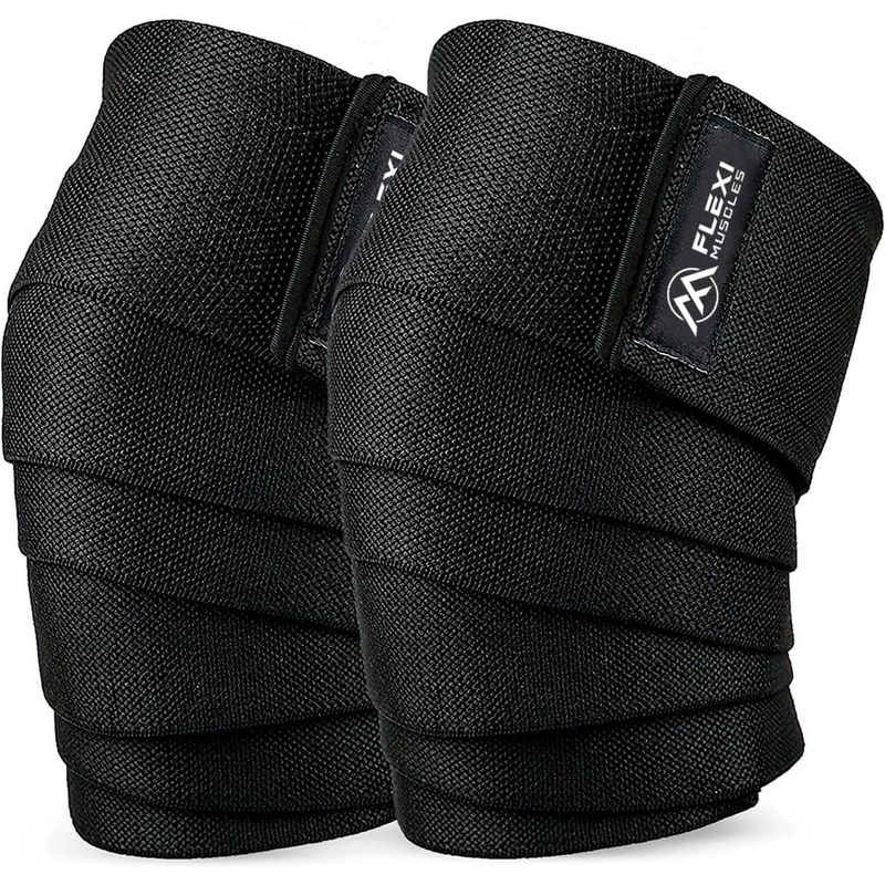FLEXI MUSCLES - Knee Wraps for Weightlifting (Pair) - Elastic Knee ...