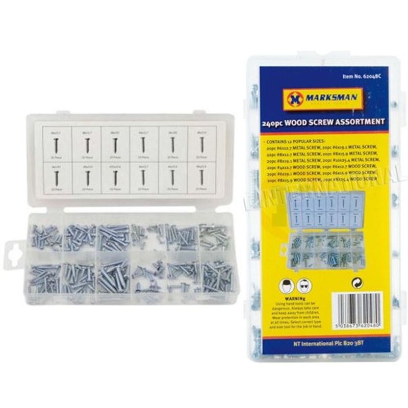 240PC Metal and Wood Screw Assortment DIY Set in CASE Hardware Quality ...