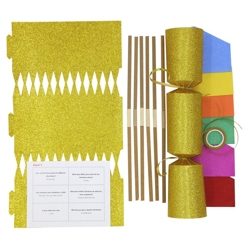 evelay Make Your Own Christmas Cracker Kit Gold Glitter Crackers Hats ...