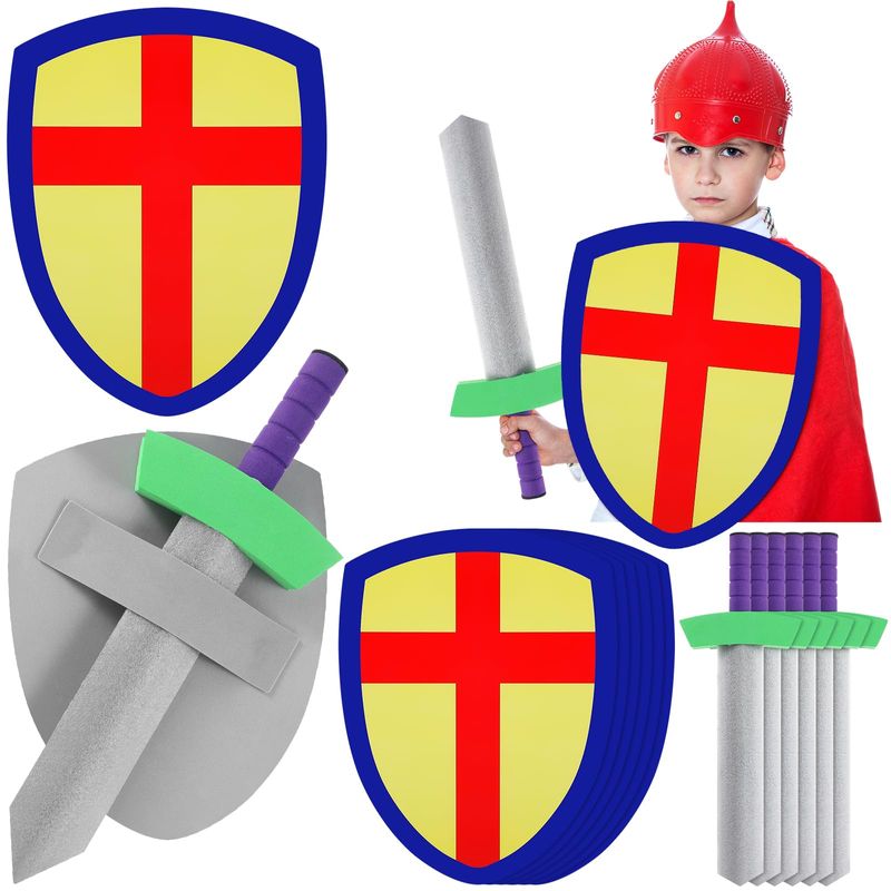 Motionchic 6 Sets Foam Sword and Shield Knight Set Medieval Joust Sword ...