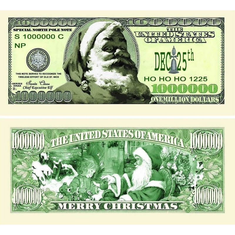 10 Classic Santa Million Dollar Bills with Bonus “Thanks a Million ...